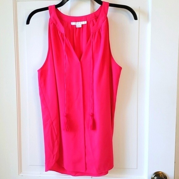 Tops | Ce Halter Split Front Bright Pink Halter Top Medium Flowy Tassel ...